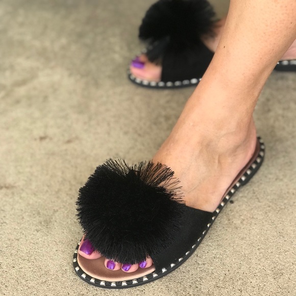 Verano Rio | Shoes | New Verano Rio Black Pom Pom Mule Slide Sandals ...